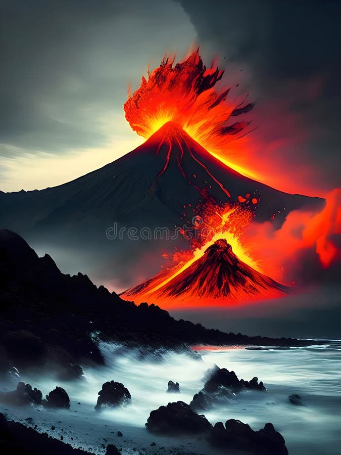 Image of the Volcanic Eruption with Flowing Hot Lava and Fire. Stock ...