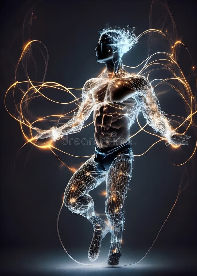 Image of an Abstract Shadowy Human Figure Dancing Form Made Up of Wires ...