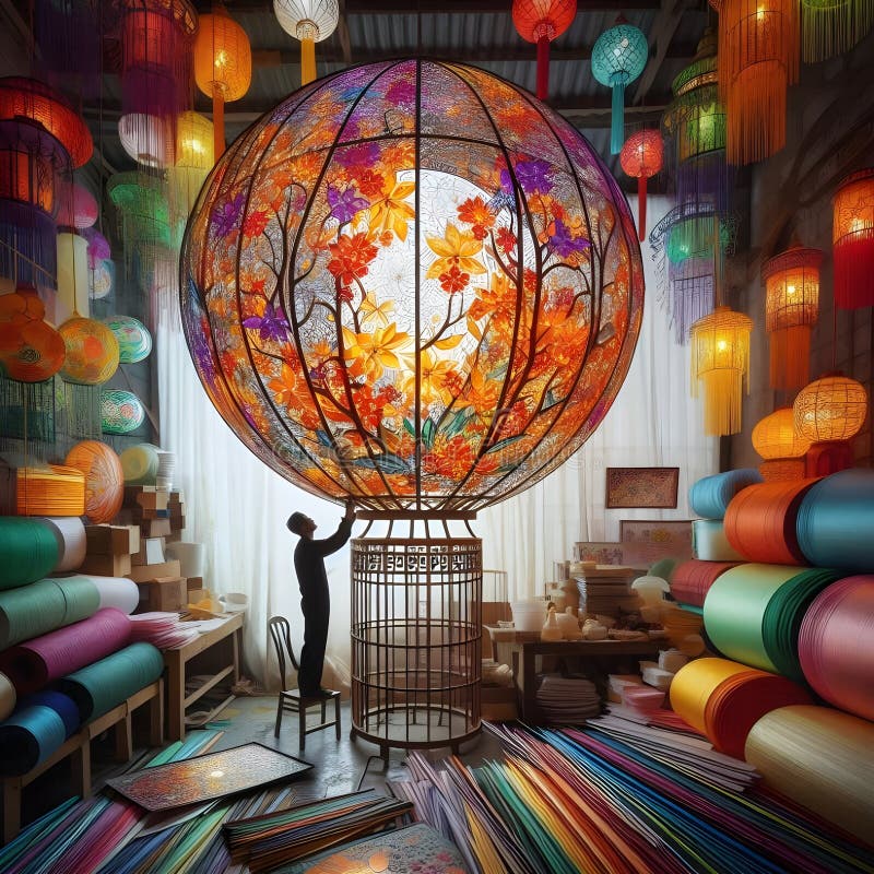 An Artist Working To Create a Huge Beautiful Lantern for Mid Autumn ...