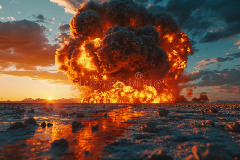 Volcanic Eruption at Sunset. Big Explosion on the Planet Stock ...