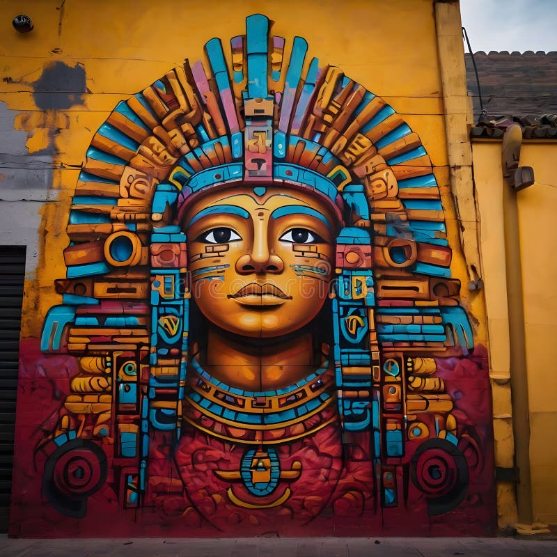 Image of the Aztec Statue in Vibrant Graffiti Scene Drawn Around the ...