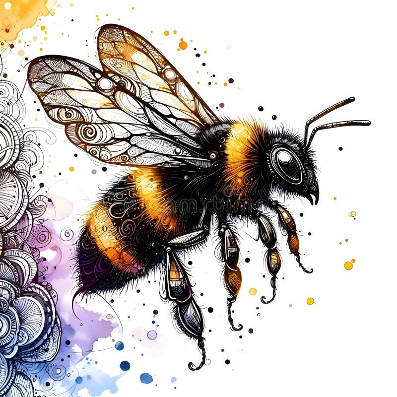 A Beautiful Vibrant Clip Art Bumble Bee with Alcohol Inks Style. Stock ...