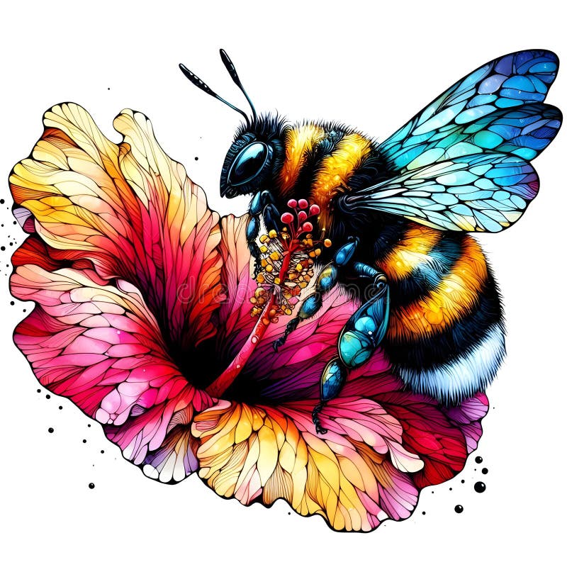 A Beautiful Vibrant Clip Art Bumble Bee with Alcohol Inks Style. Stock ...