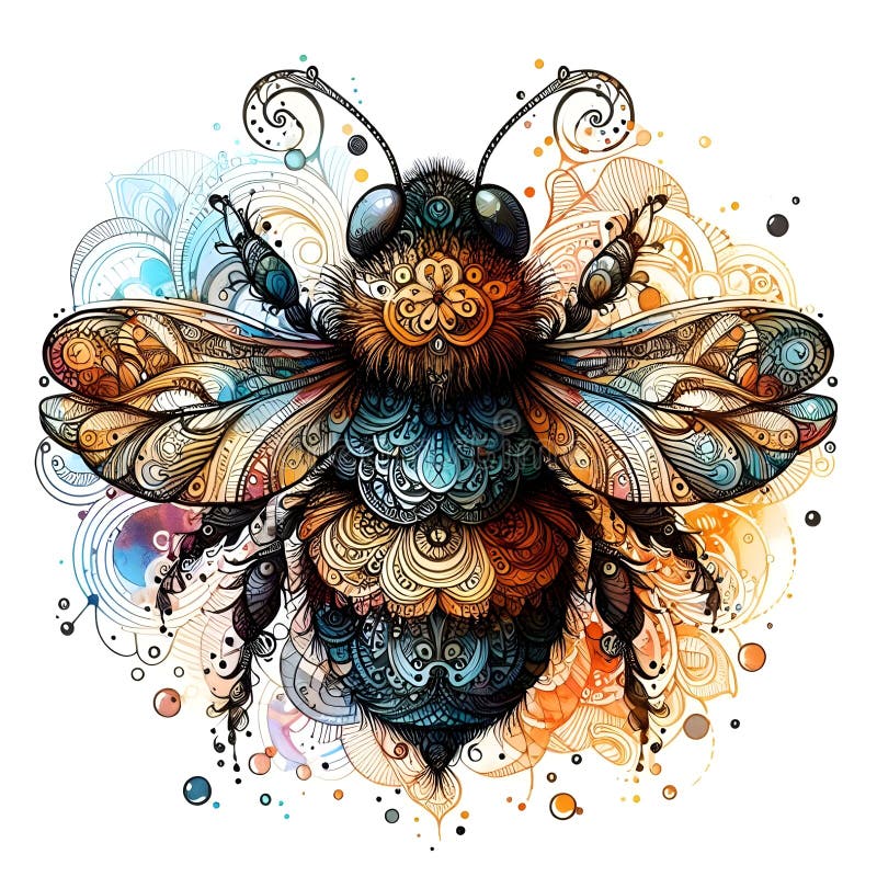 A Beautiful Vibrant Clip Art Bumble Bee with Alcohol Inks Style. Stock ...