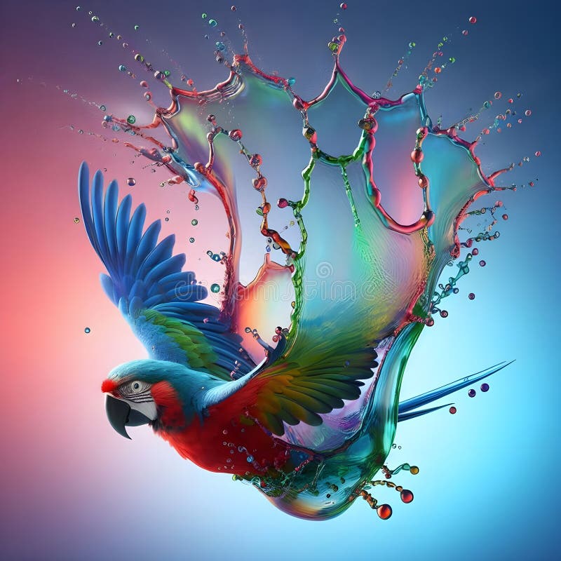 Bird Diving into a Multi-colored Water Surface Whereby Creating Complex ...