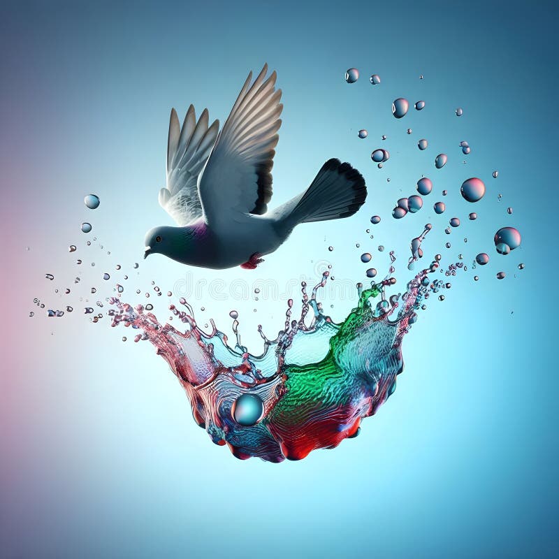 Bird Diving into a Multi-colored Water Surface Whereby Creating Complex ...