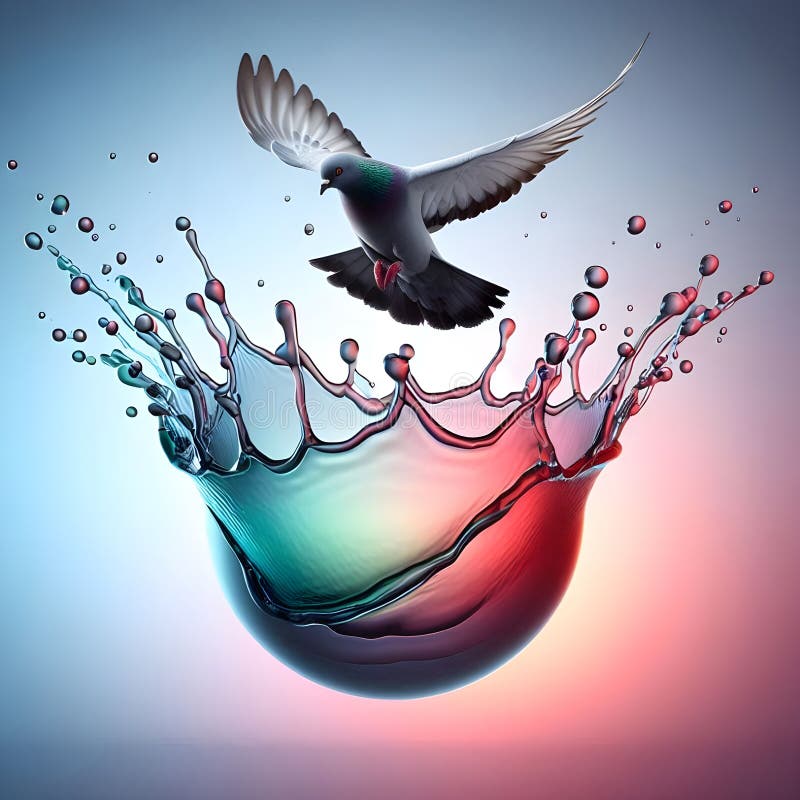 Bird Diving into a Multi-colored Water Surface Whereby Creating Complex ...