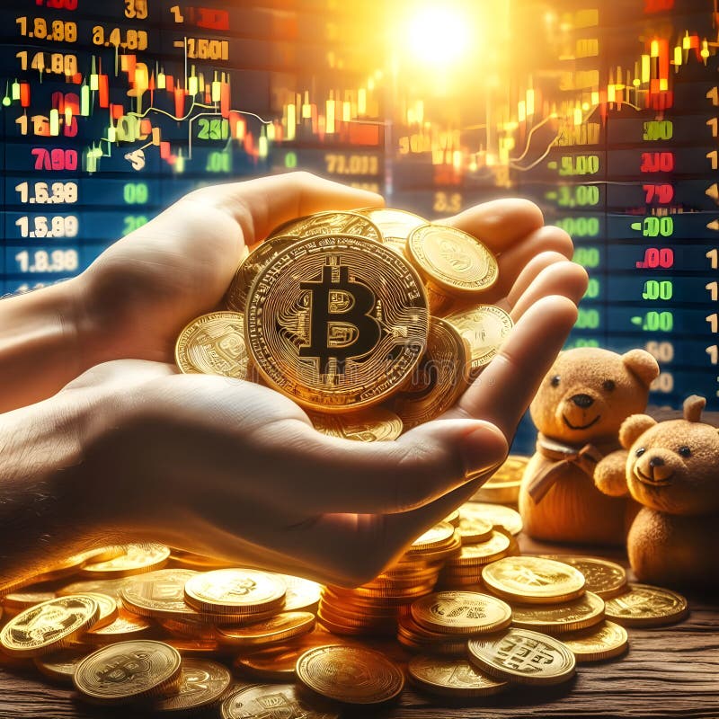 Image of Bitcoin in the Center, a Bunch of Bitcoins Lying on Top of a ...