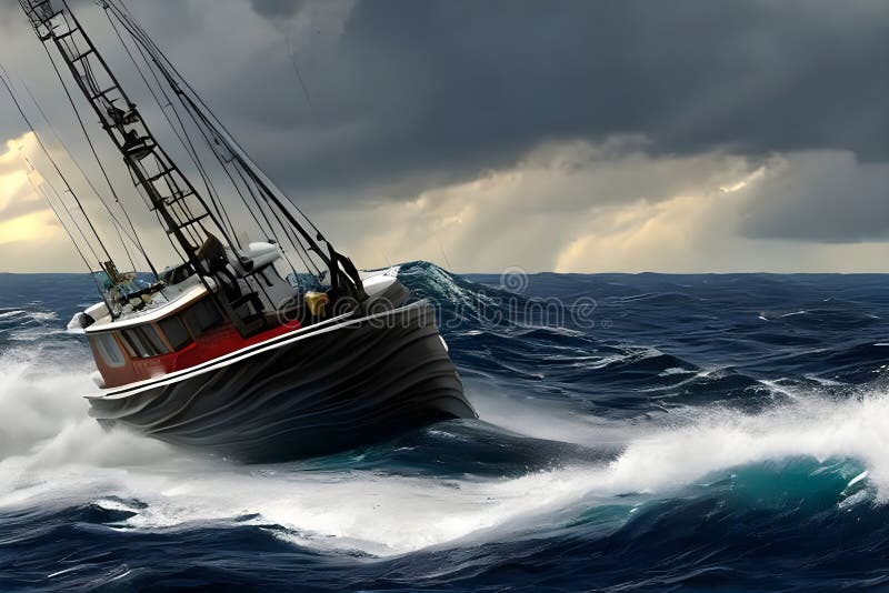 Image of the Boat in the Middle of Dramatic Ocean Storm. Stock ...