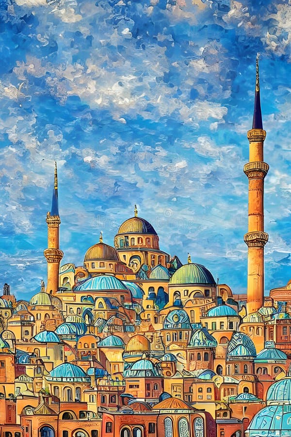 Image of Breathtaking Cityscape Inspired by Ottoman Art Which Features ...