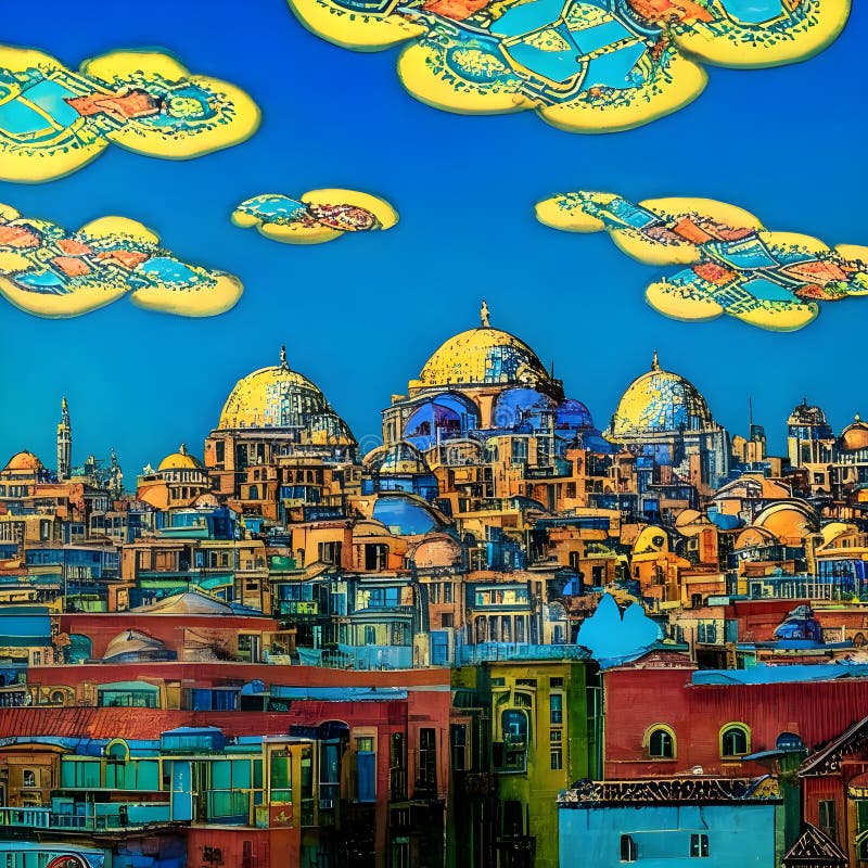 Image of Breathtaking Cityscape Inspired by Ottoman Art Which Features ...