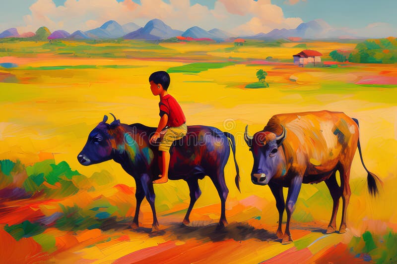 Image of the Buffalo Riding in the Agriculture Countryside As the Means ...