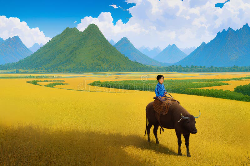 Image of the Buffalo Riding in the Agriculture Countryside As the Means ...