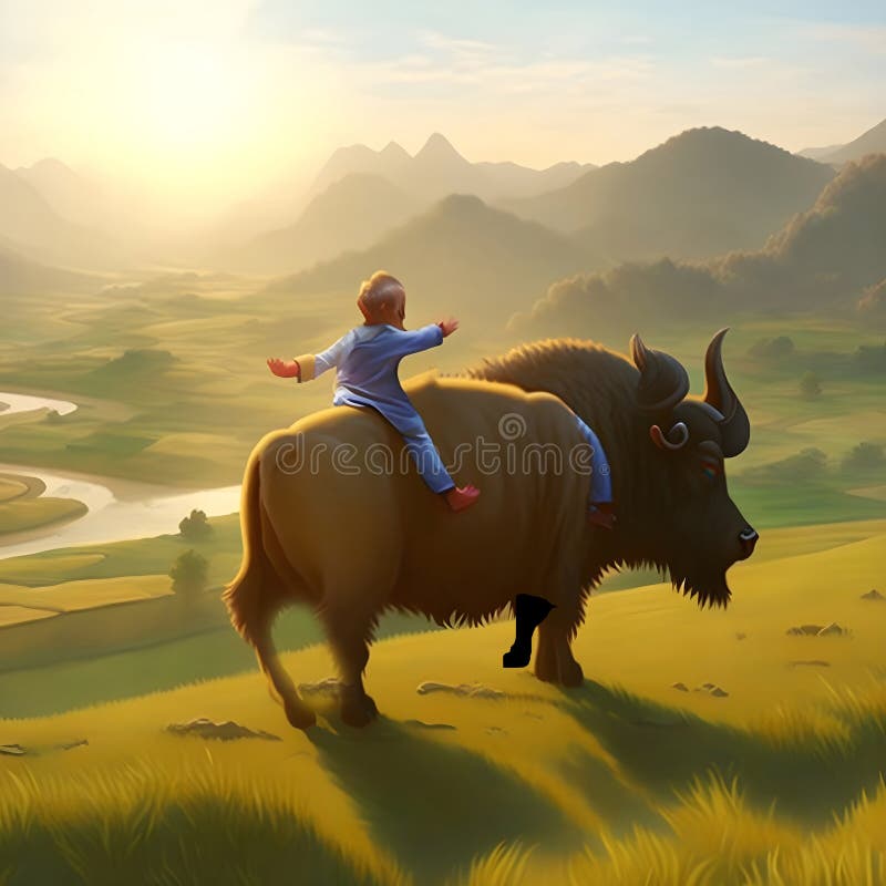 Image of the Buffalo Riding in the Agriculture Countryside As the Means ...