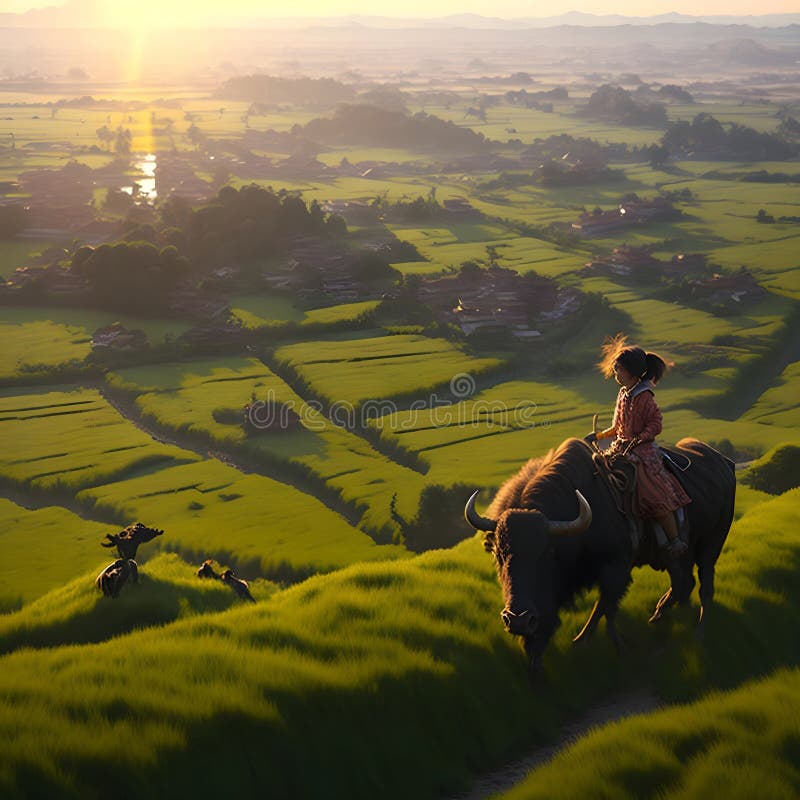 Image of the Buffalo Riding in the Agriculture Countryside As the Means ...