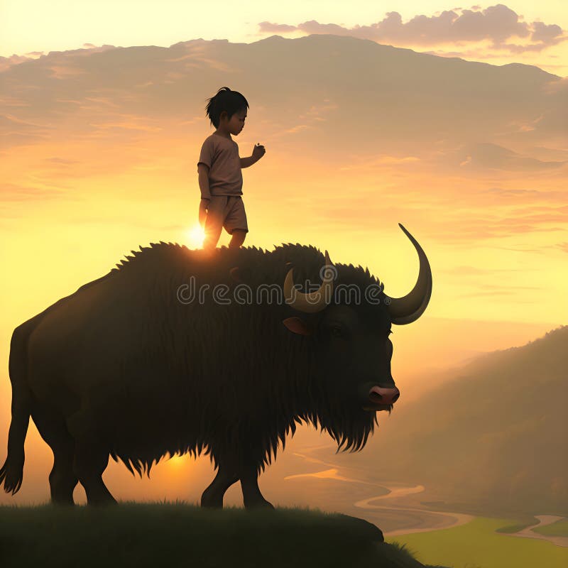 Image of the Buffalo Riding in the Agriculture Countryside As the Means ...