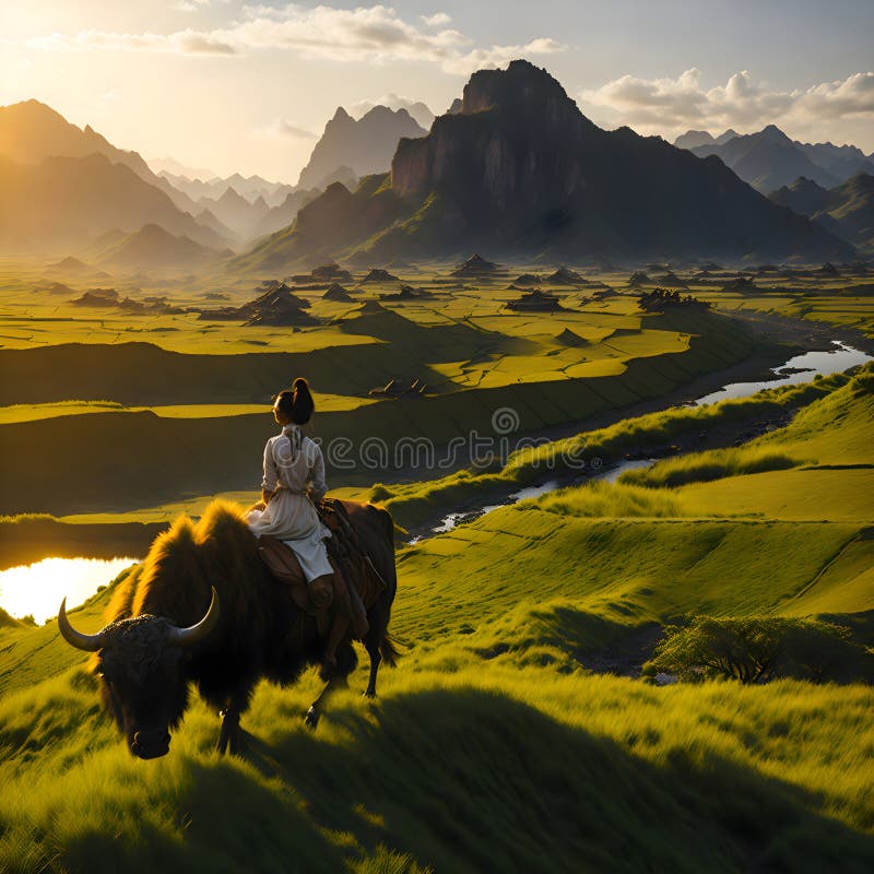 Image of the Buffalo Riding in the Agriculture Countryside As the Means ...