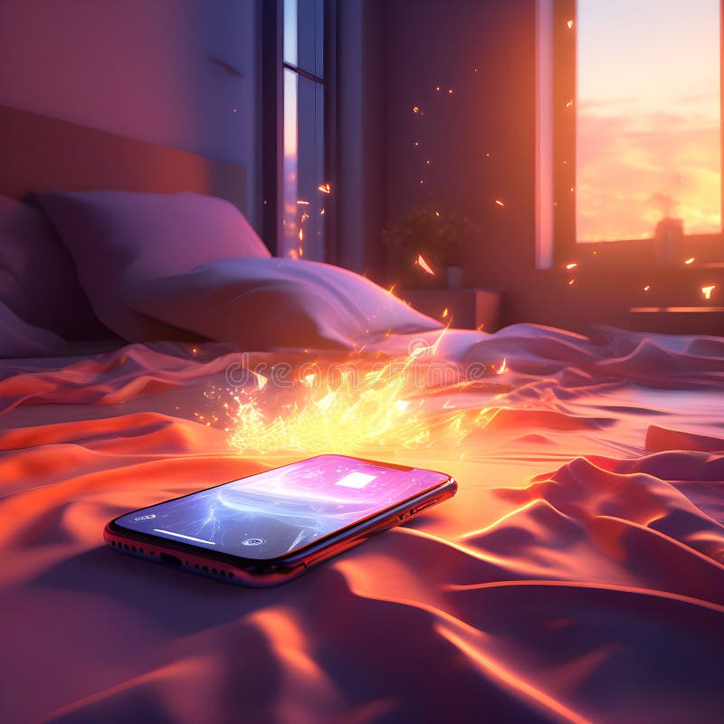 Image of a Burning Cellphone Smoke and Fire with a Burst of Particles ...