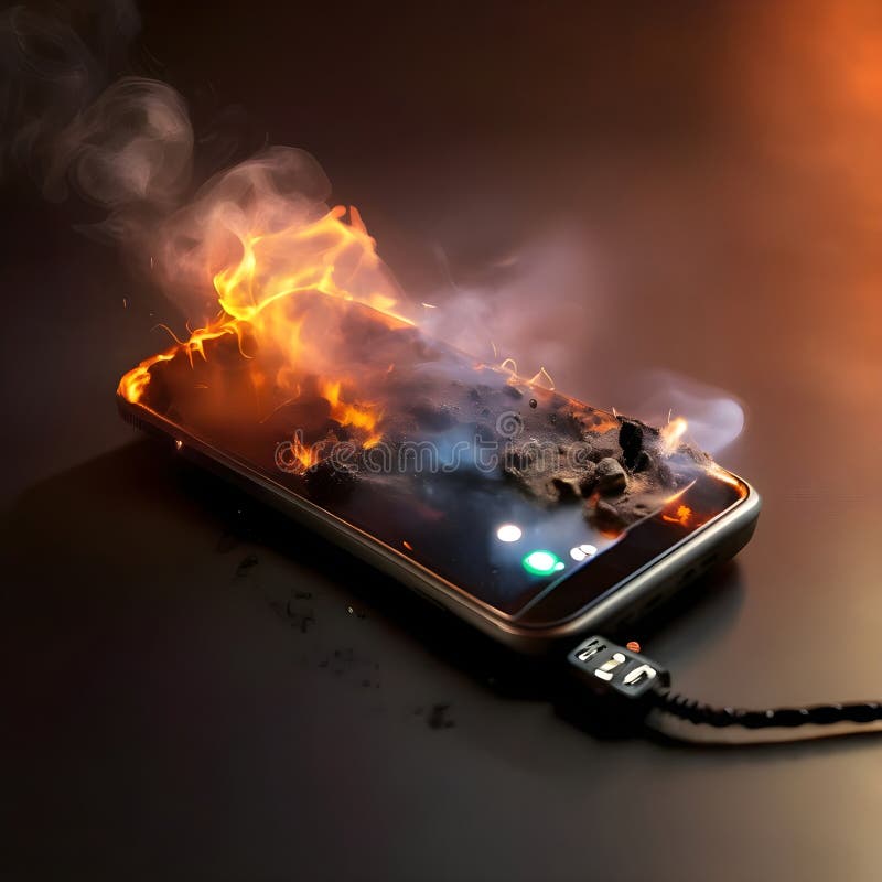 Image of a Burning Cellphone Smoke and Fire with a Burst of Particles ...