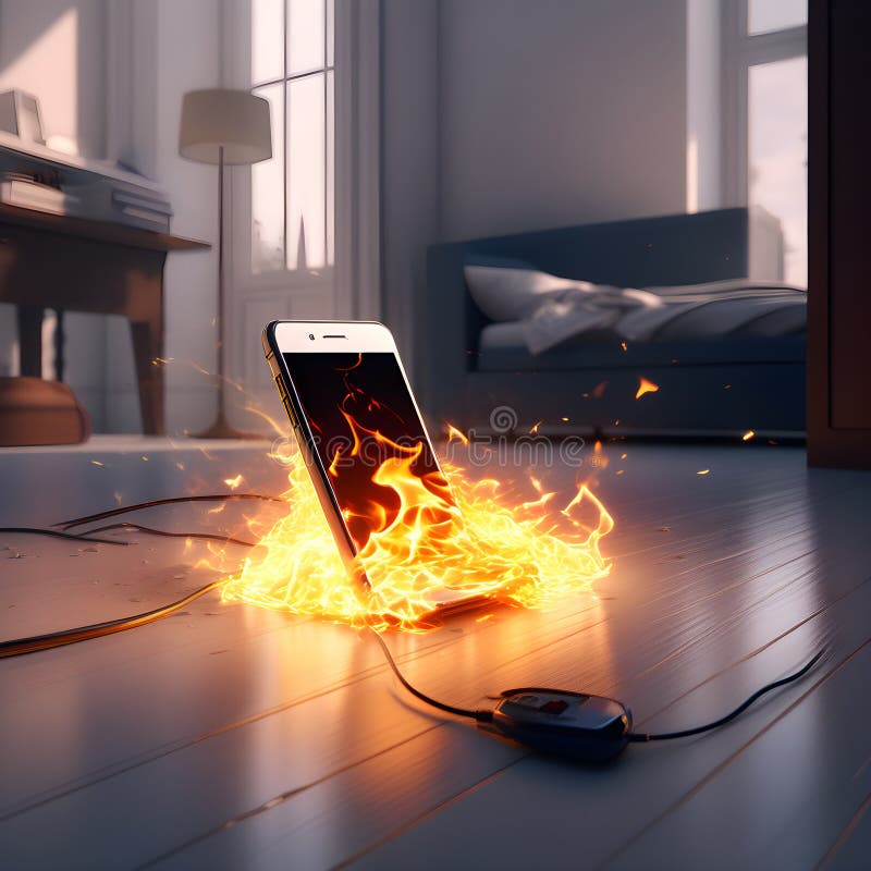 Image of a Burning Cellphone Smoke and Fire with a Burst of Particles ...