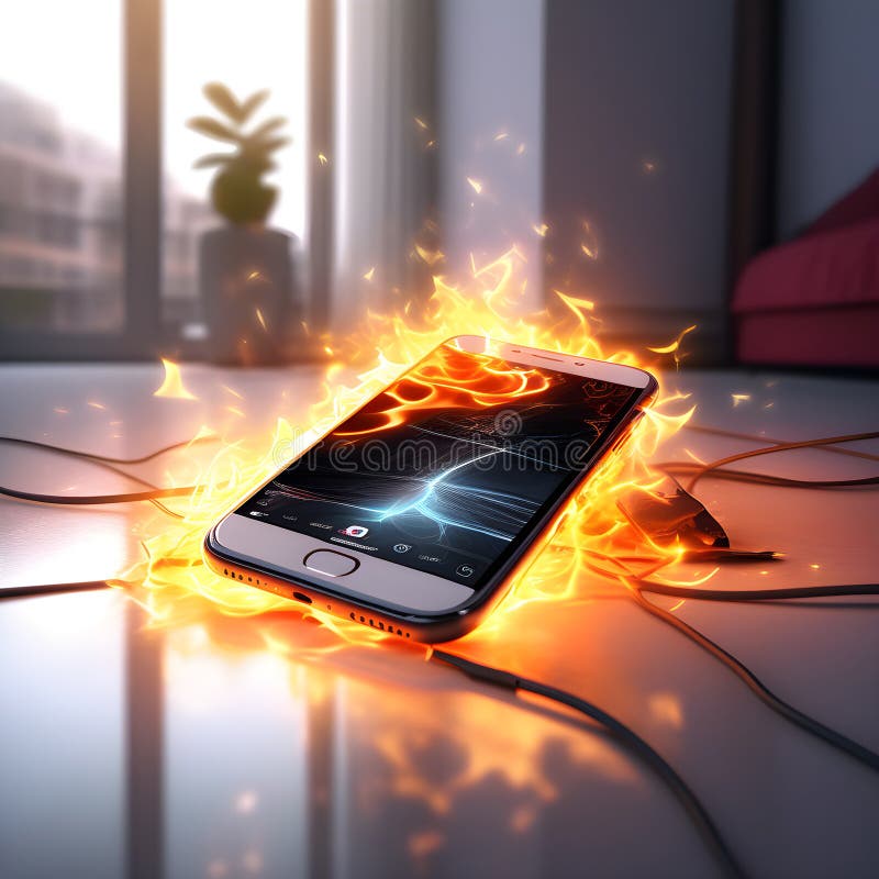 Image of a Burning Cellphone Smoke and Fire with a Burst of Particles ...
