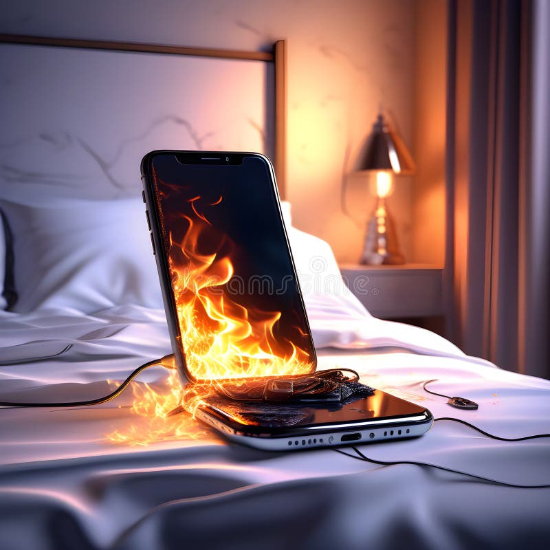 Image of a Burning Cellphone Smoke and Fire with a Burst of Particles ...