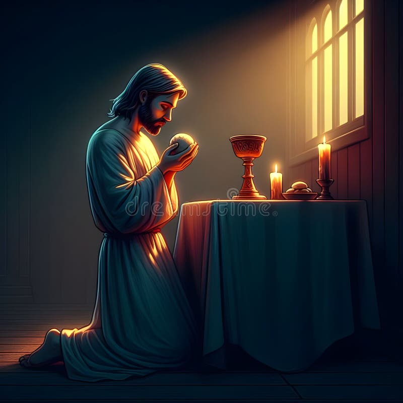 Image of Caricature of Believer in Silhouette Partaking the Lord S ...