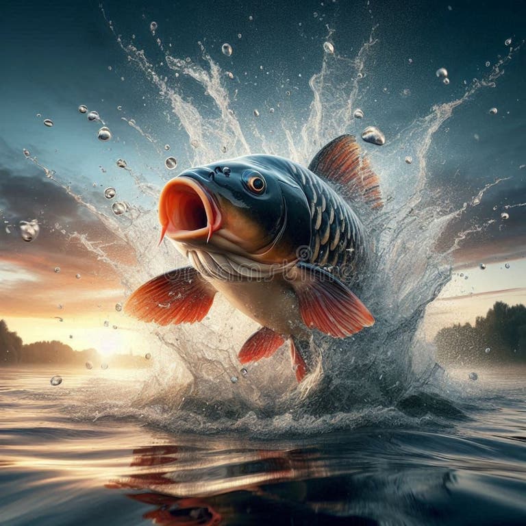 A Carp Fish Bursting through the Splash of Water. Stock Illustration ...