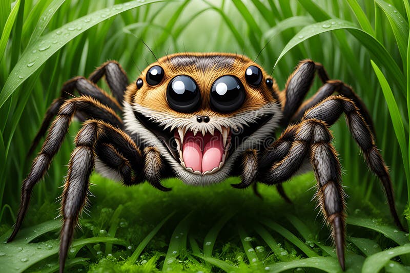 Image of Cartoon Jumping Spider Smiling Like Human Mouth Feature. Stock ...