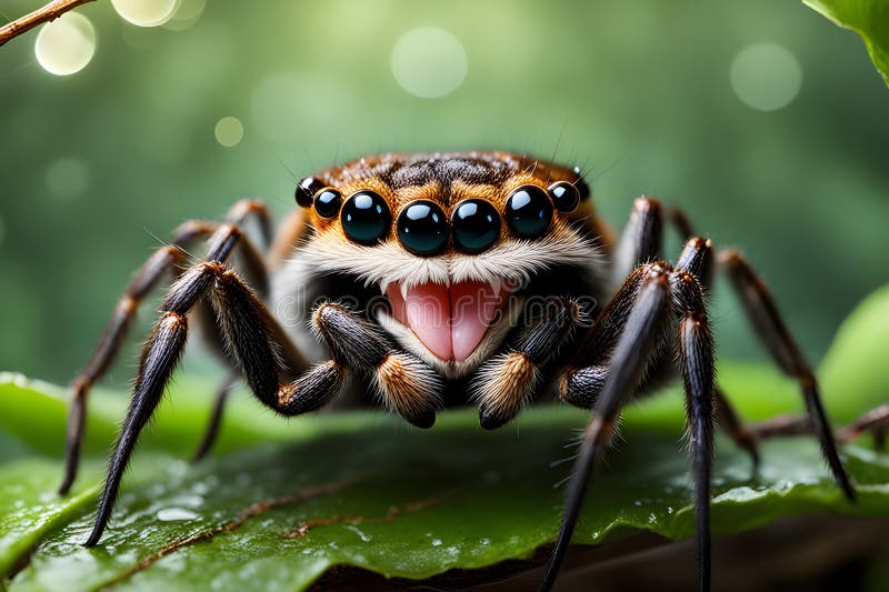 Image of Cartoon Jumping Spider Smiling Like Human Mouth Feature. Stock ...