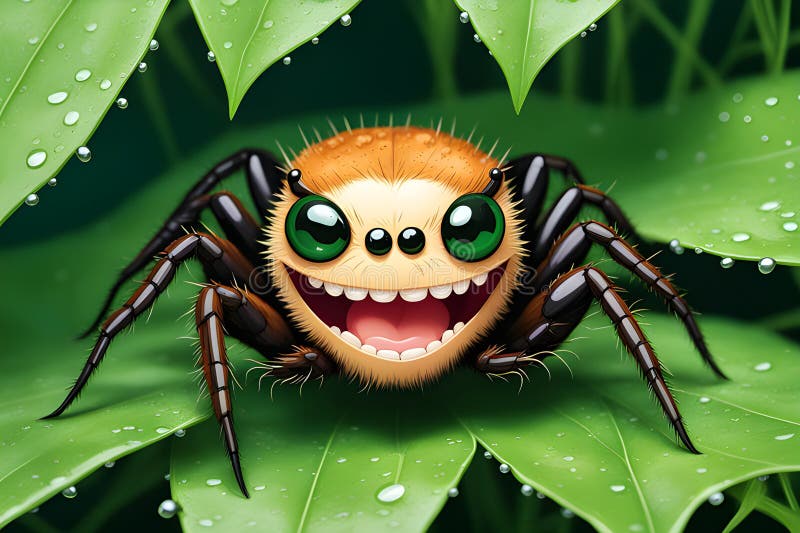 Image of Cartoon Jumping Spider Smiling Like Human Mouth Feature. Stock ...