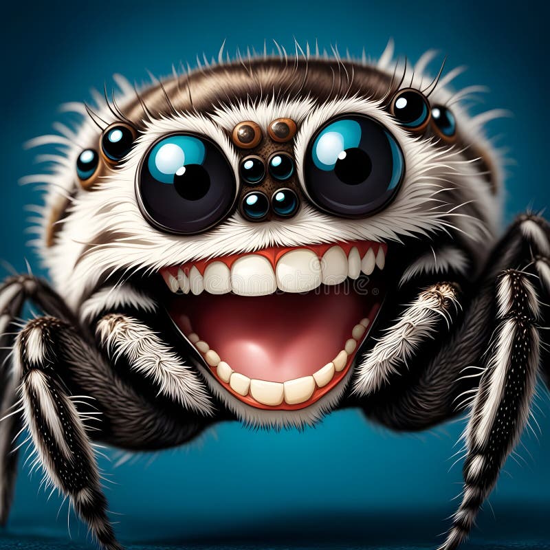 Image of Cartoon Jumping Spider Smiling Like Human Mouth Feature. Stock ...