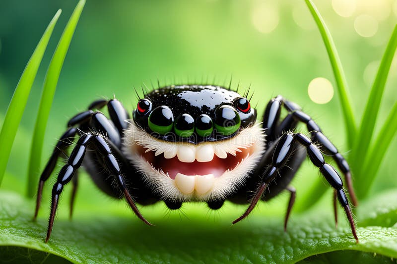Image of Cartoon Jumping Spider Smiling Like Human Mouth Feature. Stock ...