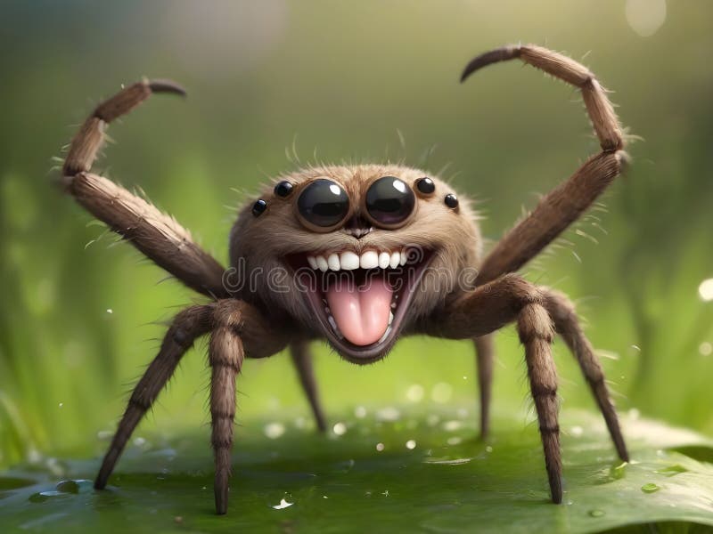 Image of Cartoon Jumping Spider Smiling Like Human Mouth Feature. Stock ...
