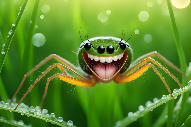 Image of Cartoon Jumping Spider Smiling Like Human Mouth Feature. Stock ...