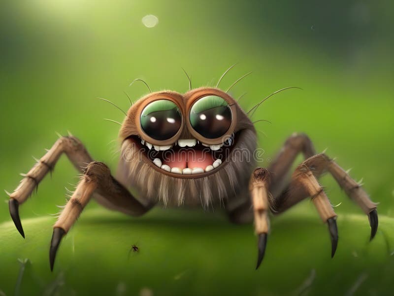 Image of Cartoon Jumping Spider Smiling Like Human Mouth Feature. Stock ...
