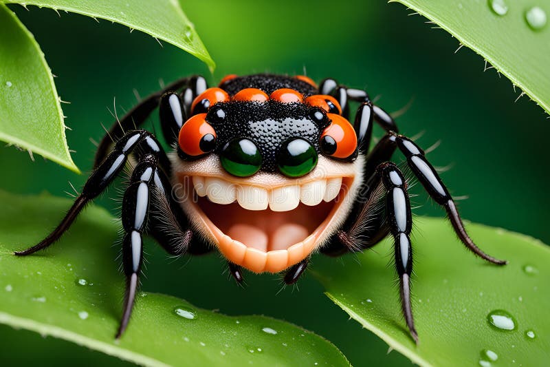 Image of Cartoon Jumping Spider Smiling Like Human Mouth Feature. Stock ...