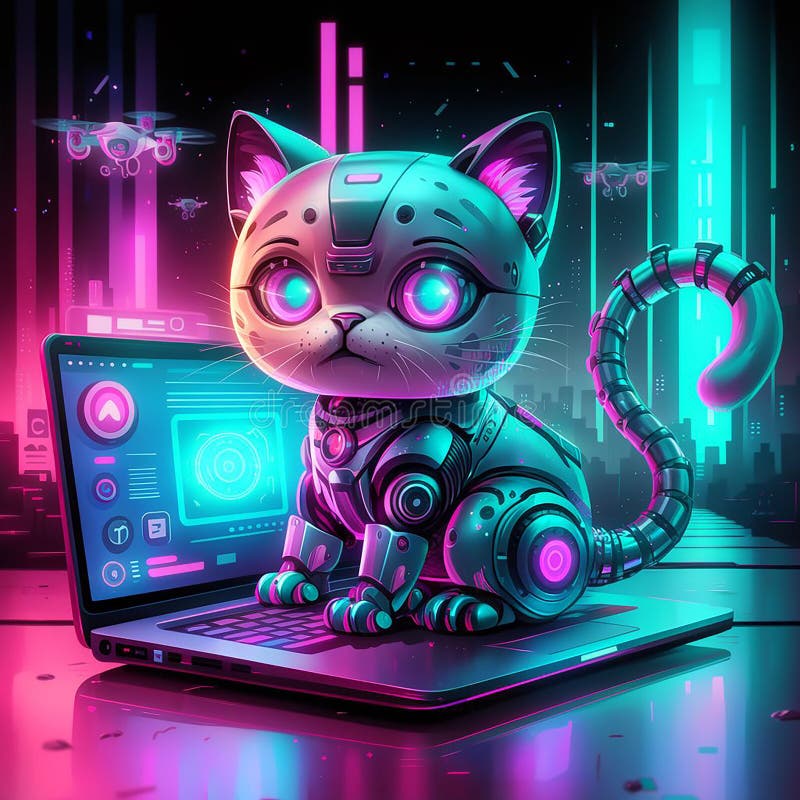 CyberCat stock vector. Illustration of blue, cherrycolored - 116961825