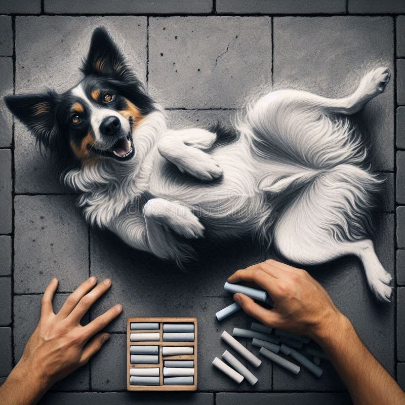 Image of the Chalk Drawing of a Dog Waiting for a Belly Rub. Stock ...