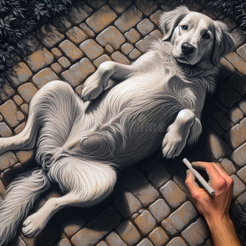 Image of the Chalk Drawing of a Dog Waiting for a Belly Rub. Stock ...
