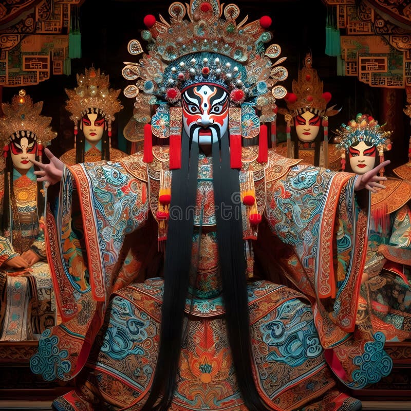 Image of China Peking Opera in Balinese Batik Style. Stock Illustration ...