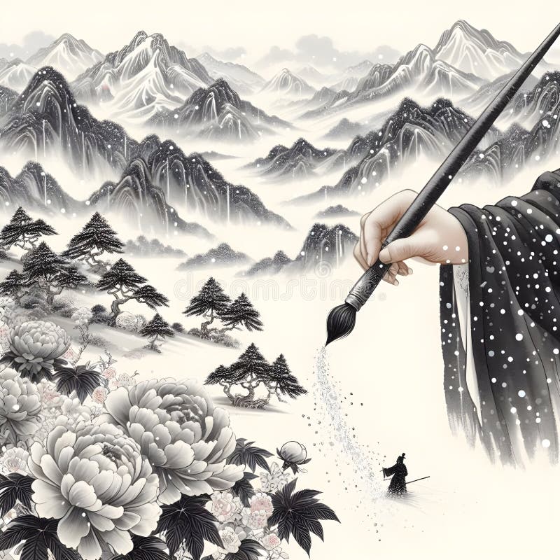 Image of a Chinese Calligraphy Artwork Where a Droplet of Bamboo Brush ...