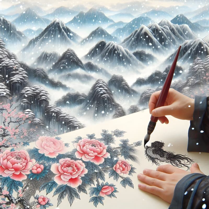 Image of a Chinese Calligraphy Artwork Where a Droplet of Bamboo Brush ...