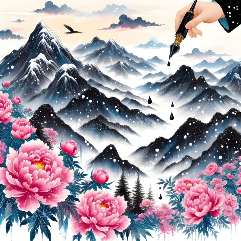 Image of a Chinese Calligraphy Artwork Where a Droplet of Bamboo Brush ...