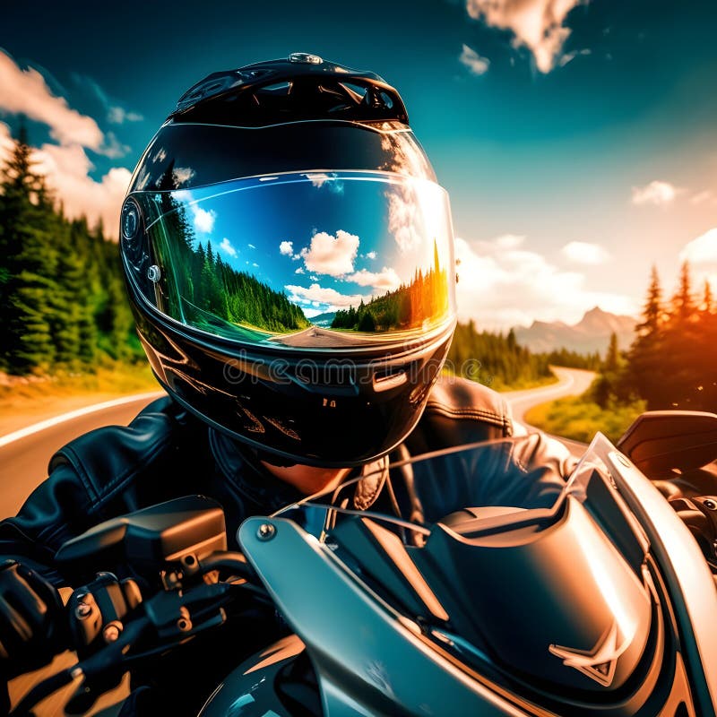 Image of Close Up Photo Motorist Face Wearing Helmet and the Visor ...