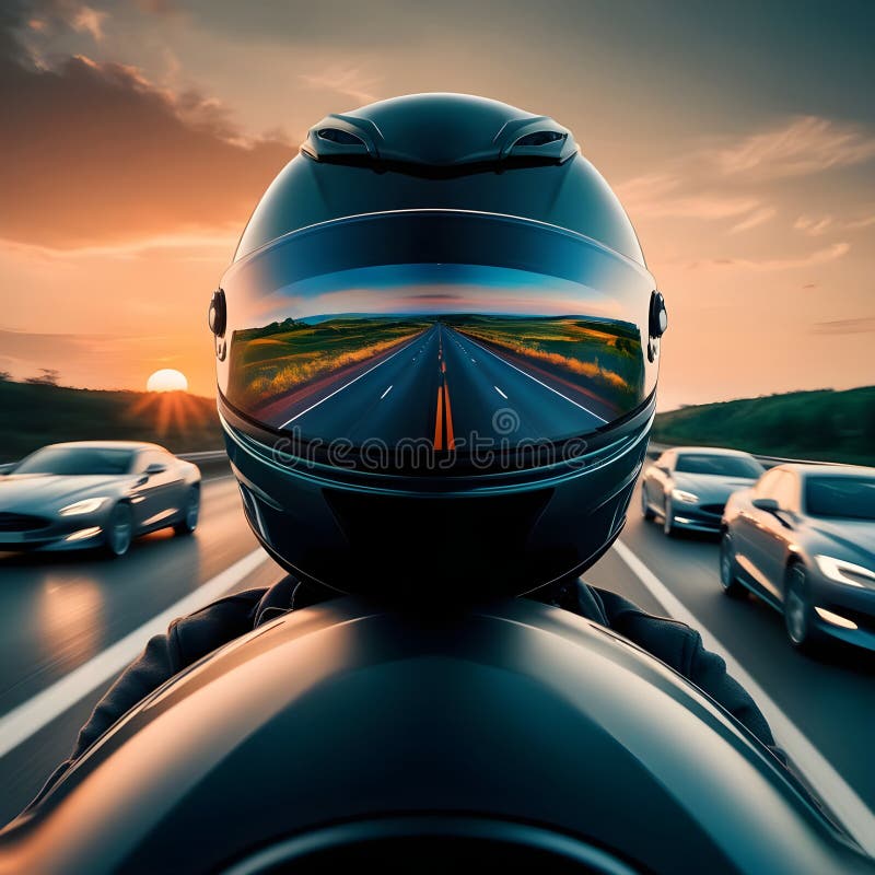 Image of Close Up Photo Motorist Face Wearing Helmet and the Visor ...