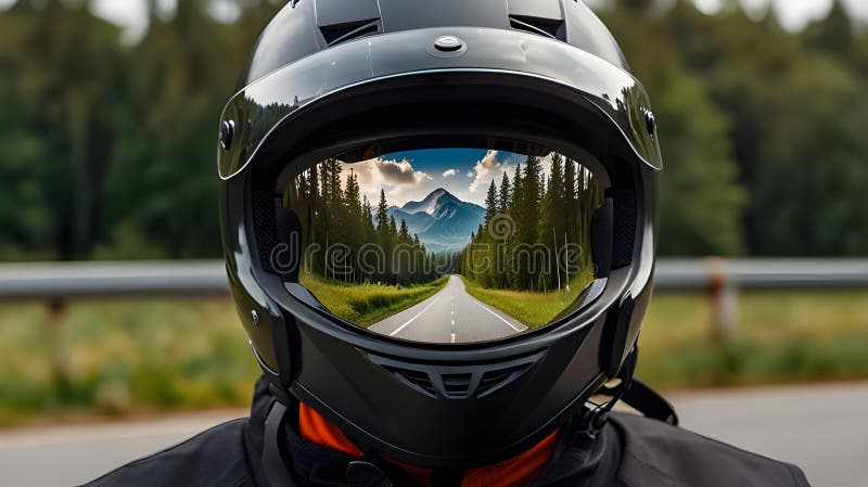 Image of Close Up Photo Motorist Face Wearing Helmet and the Visor ...