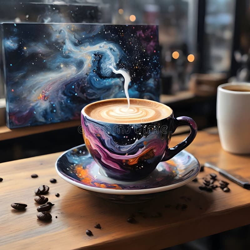 Image of a Coffee Cup Filled with Swirling Galaxies, Sitting on a Table ...