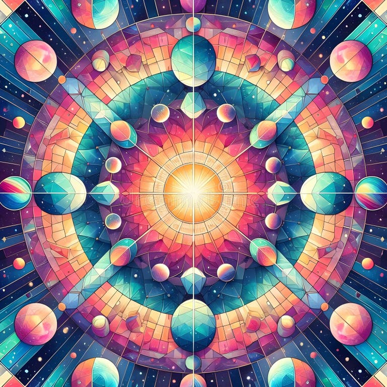 Image of Colorful Geometric Repeating Pattern with a Section of Broken ...