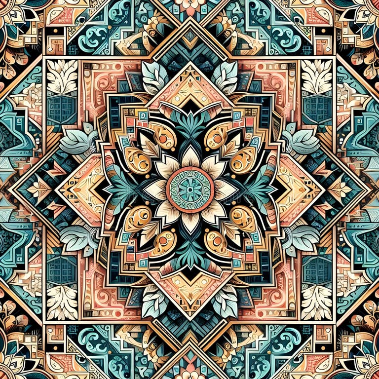 Image of Colorful Geometric Repeating Pattern with a Section of Broken ...